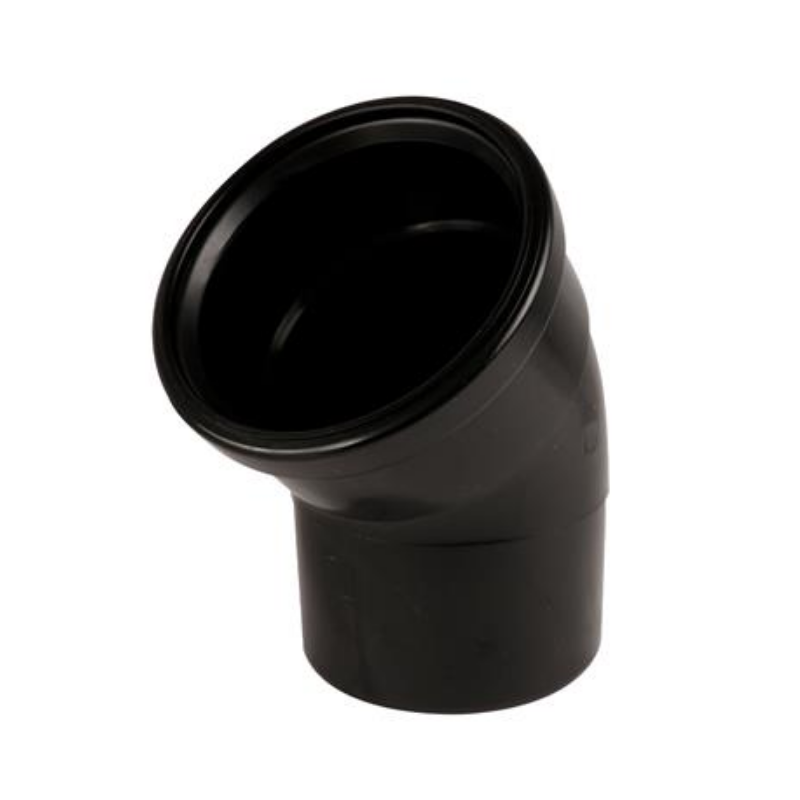 Soil Push Fit 110mm Single Socket 45 Degree Bend Black - Mahoneys Builders Merchants